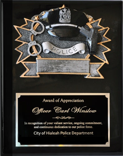 Piano wood Police Sport Resin Plaque - Black 10x13 – MigAwards